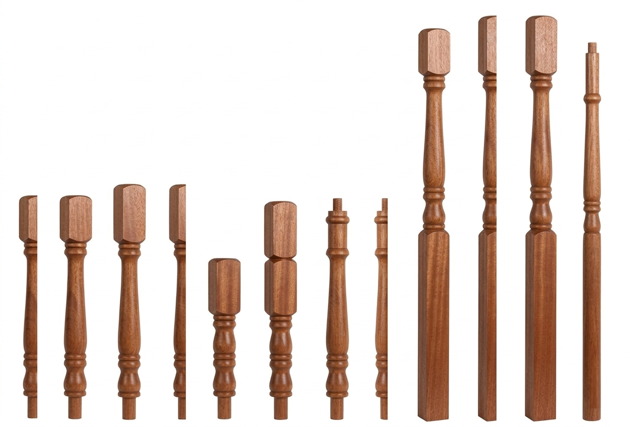 Sapele Newel Posts & Caps | Dark Hardwood Staircase Posts